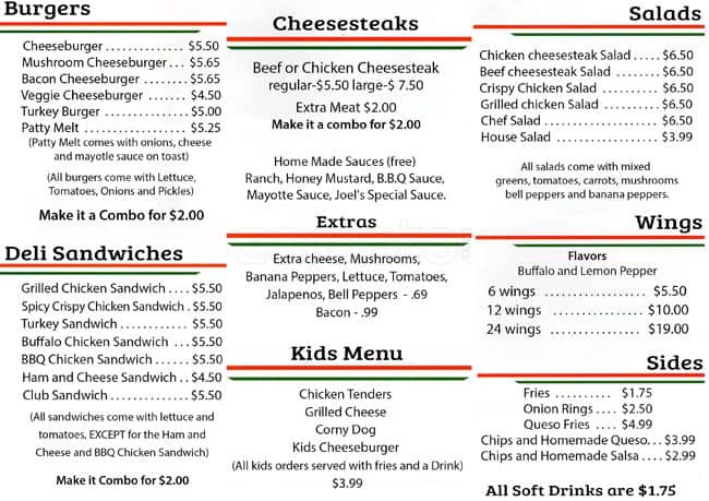 Menu at Cheesesteak House restaurant, Dallas