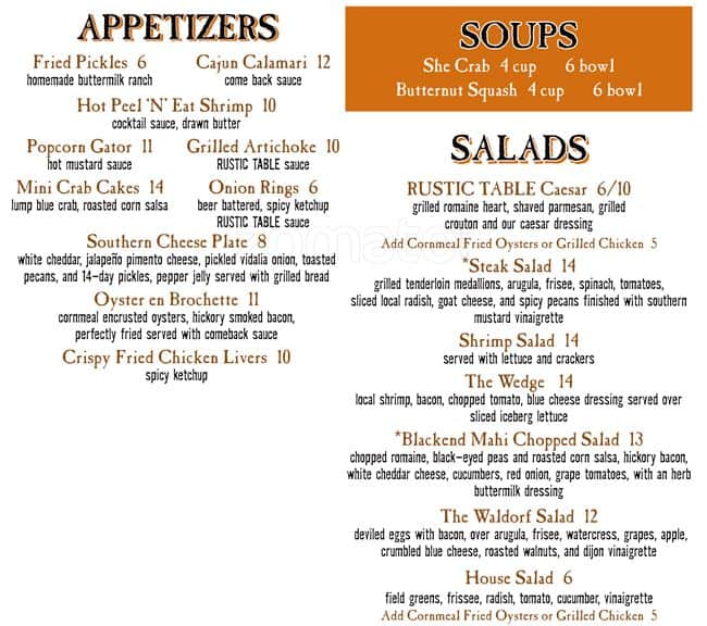 Menu at Rustic Table pub & bar, Pawleys Island