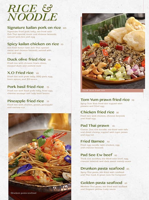 Menu at NOBLE by Zab Thai restaurant, Jakarta