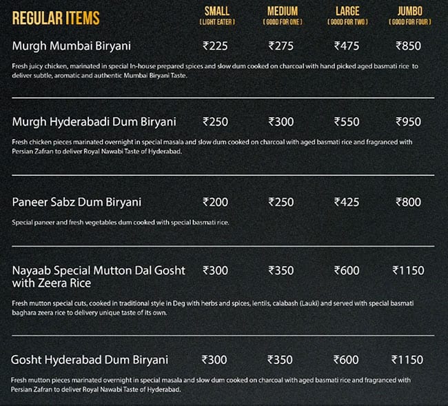 Menu at Nayaab Biryani - Authentic Biryani in Andheri, Sakinaka, Mumbai