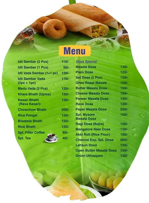 Menu of Chennai Express Cafe, Paschim Vihar, New Delhi
