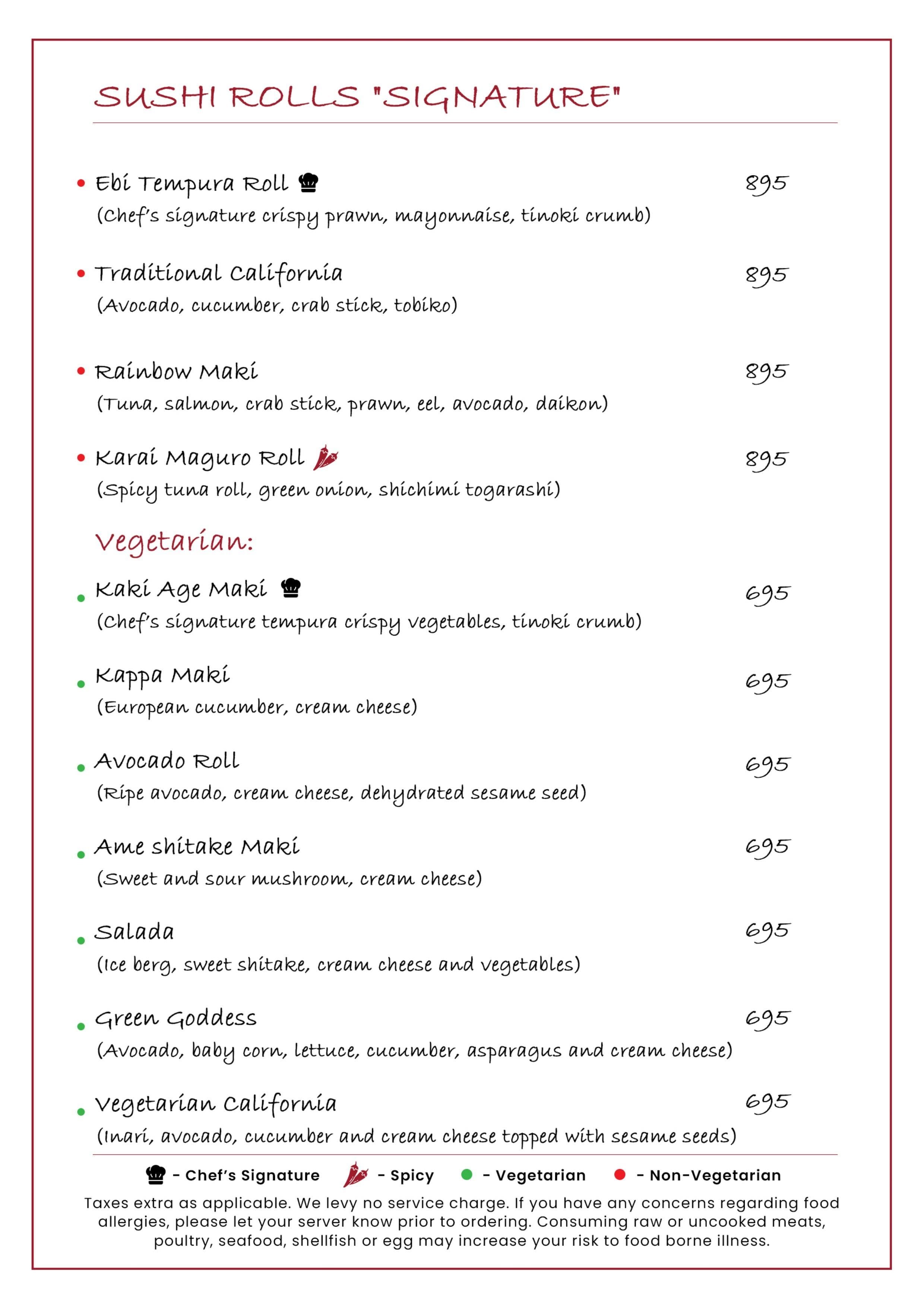 Menu at Vintage Asia, Surat