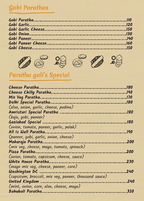 Menu at paratha junction, Ahmedabad