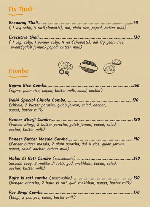 Menu at paratha junction, Ahmedabad