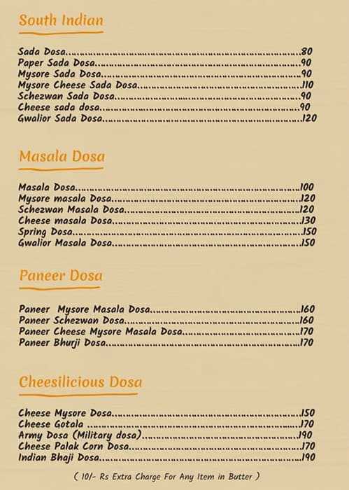 Menu at paratha junction, Ahmedabad