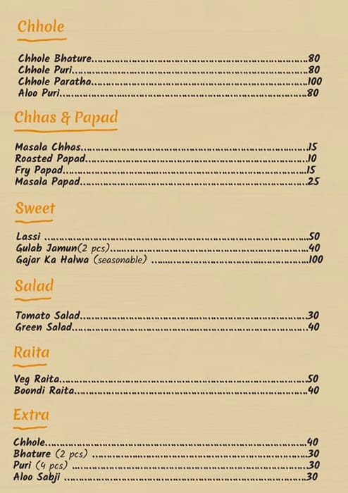 Menu at paratha junction, Ahmedabad