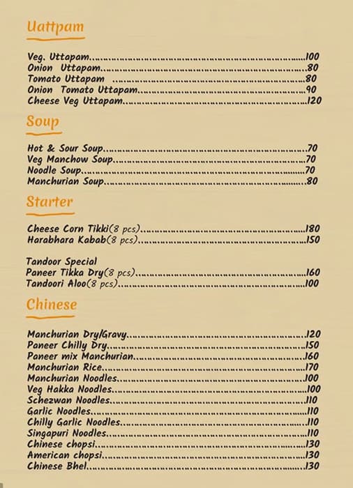 Menu at paratha junction, Ahmedabad