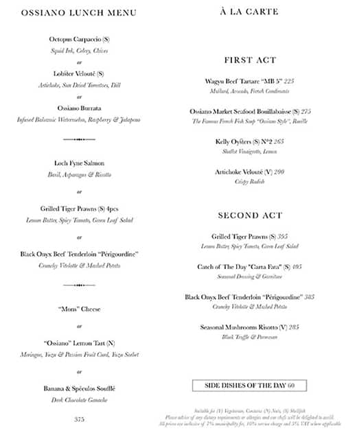 Ossiano - Atlantis The Palm a Dubai: Foto del Menu con Prezzi - Zomato