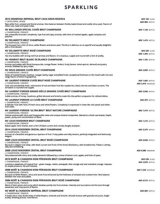 Menu of Ossiano - Atlantis The Palm, Palm Jumeirah, Dubai