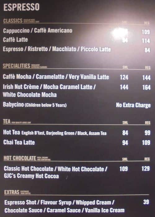 Menu at Gloria Jean's Coffee, Bengaluru, 1st Floor