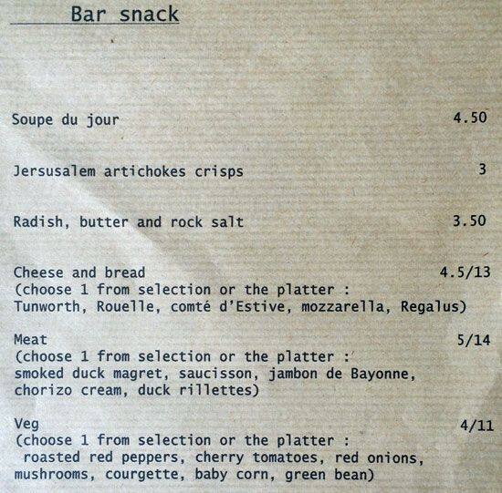 Menu at L'atelier Dalston cafe, London