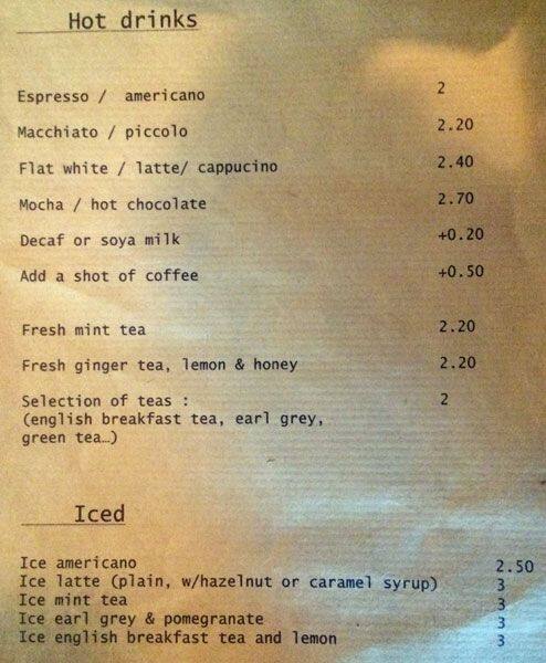 Menu at L'atelier Dalston cafe, London