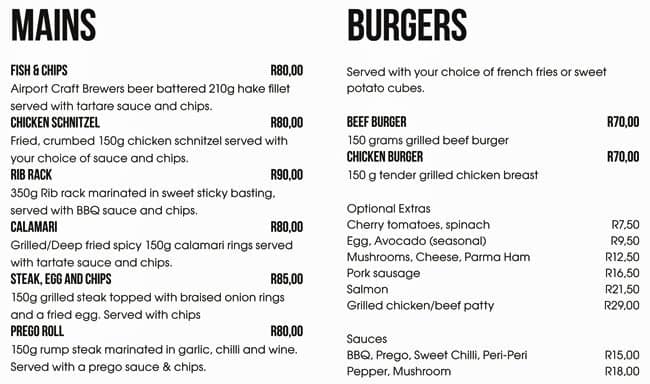 Menu at Airport Craft brewers restaurant, Kempton Park, International ...