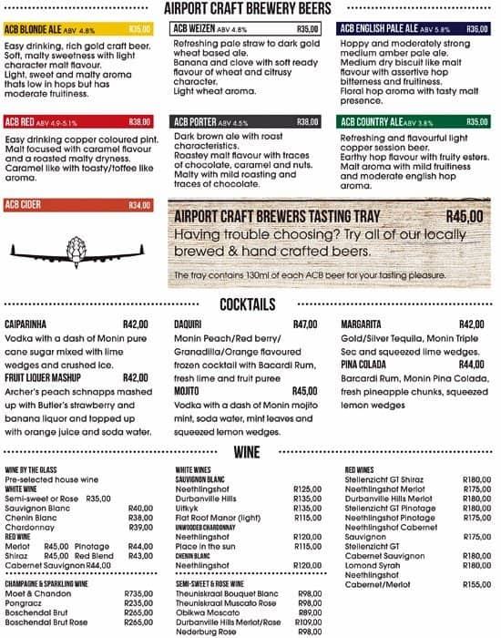 Menu at Airport Craft brewers restaurant, Kempton Park, International ...