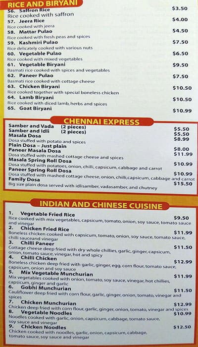 Menu at Taste of Jaipur restaurant, Dandenong, 52E Foster St