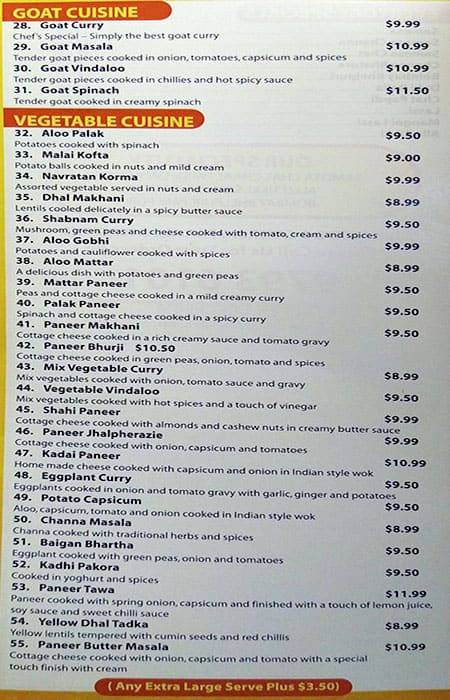 Menu at Taste of Jaipur restaurant, Dandenong, 52E Foster St