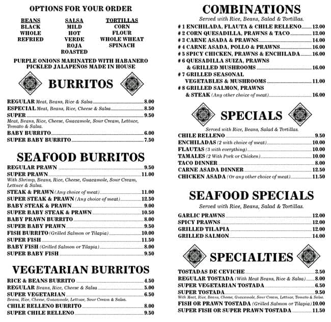 Menu at La Corneta Taqueria restaurant, Burlingame