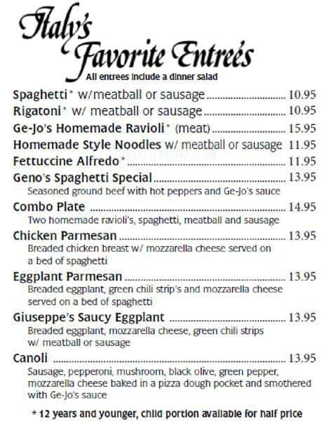 Menu at GeJo's Original restaurant, Centennial