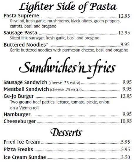 Menu at GeJo's Original restaurant, Centennial