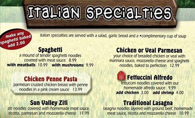 Menu at Sun Valley Cafe, Indian Trail