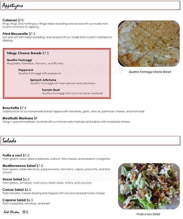 Menu at Trilogy Pizza Bistro pizzeria, San Antonio, Stone Oak Pkwy #113