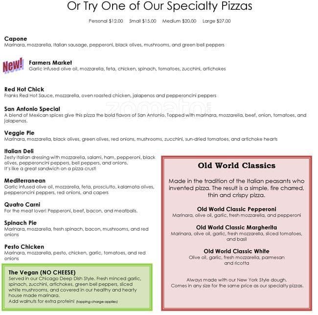 Menu at Trilogy Pizza Bistro pizzeria, San Antonio, Stone Oak Pkwy #113