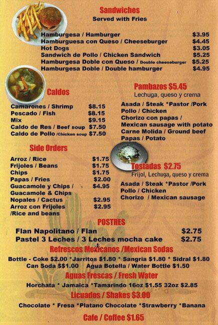 Menu at Hidalgo Restaurant, Chicago