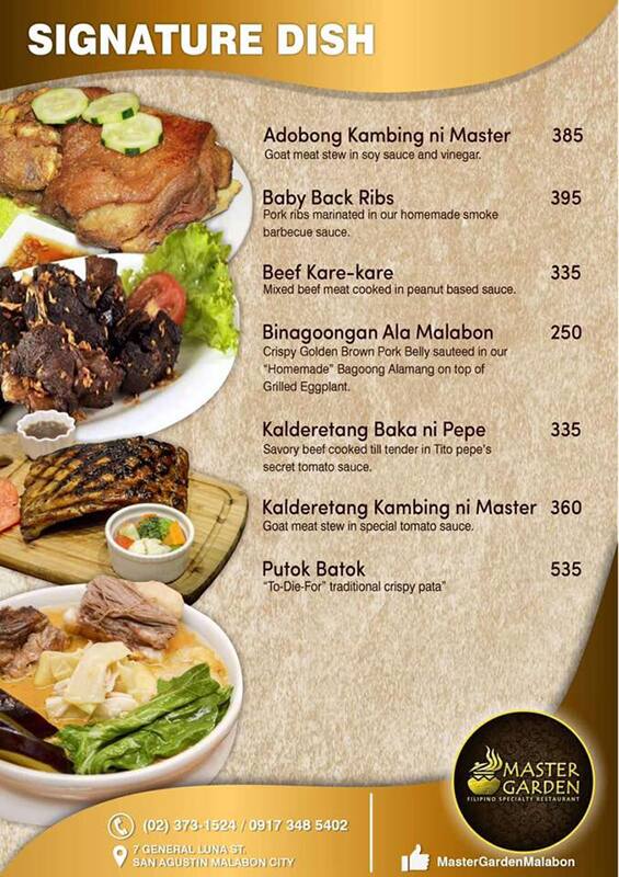 Menu at Master Garden restaurant, Malabon, 7 Gen. Luna St