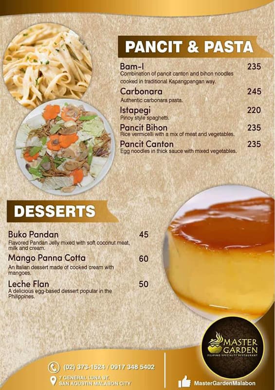 Menu at Master Garden restaurant, Malabon, 7 Gen. Luna St