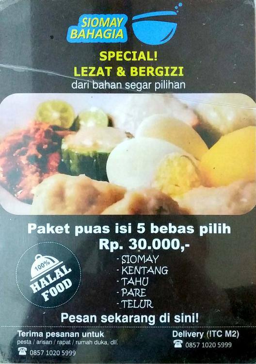 Menu at Siomay Bahagia (ITC MANGGA DUA) restaurant, North Jakarta, Jl ...