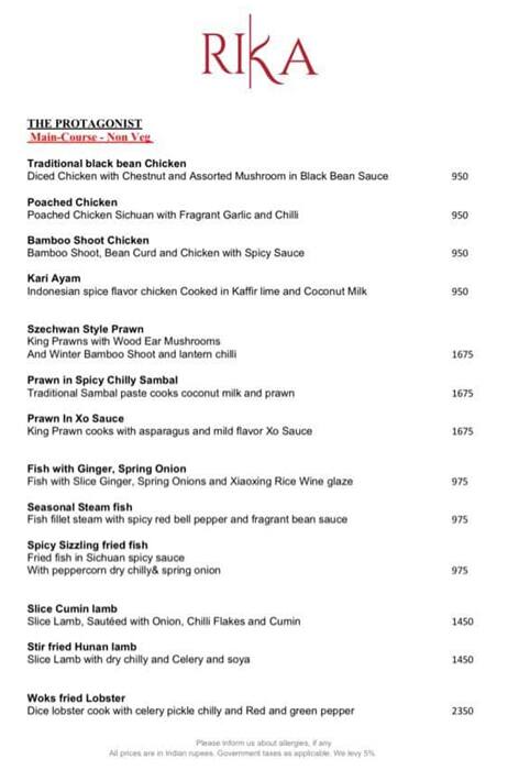 Menu at Rika - Park Hyatt, Hyderabad