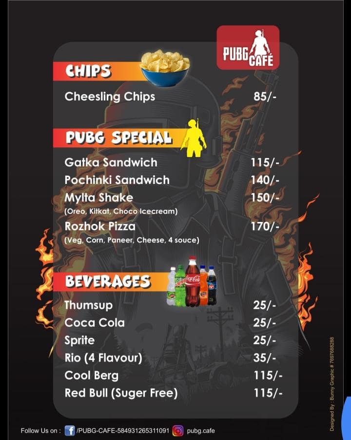 Menu at Cafe PUBG, Indore
