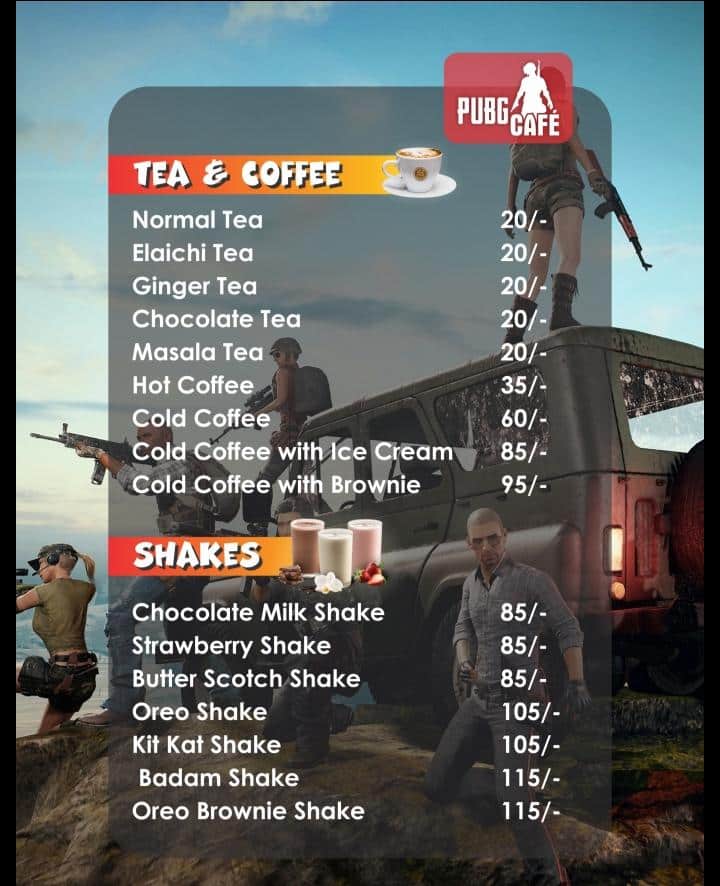 Menu at Cafe PUBG, Indore