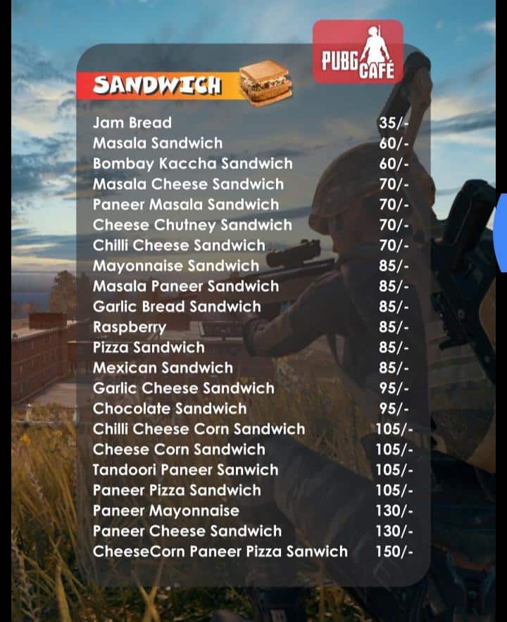 Menu at Cafe PUBG, Indore