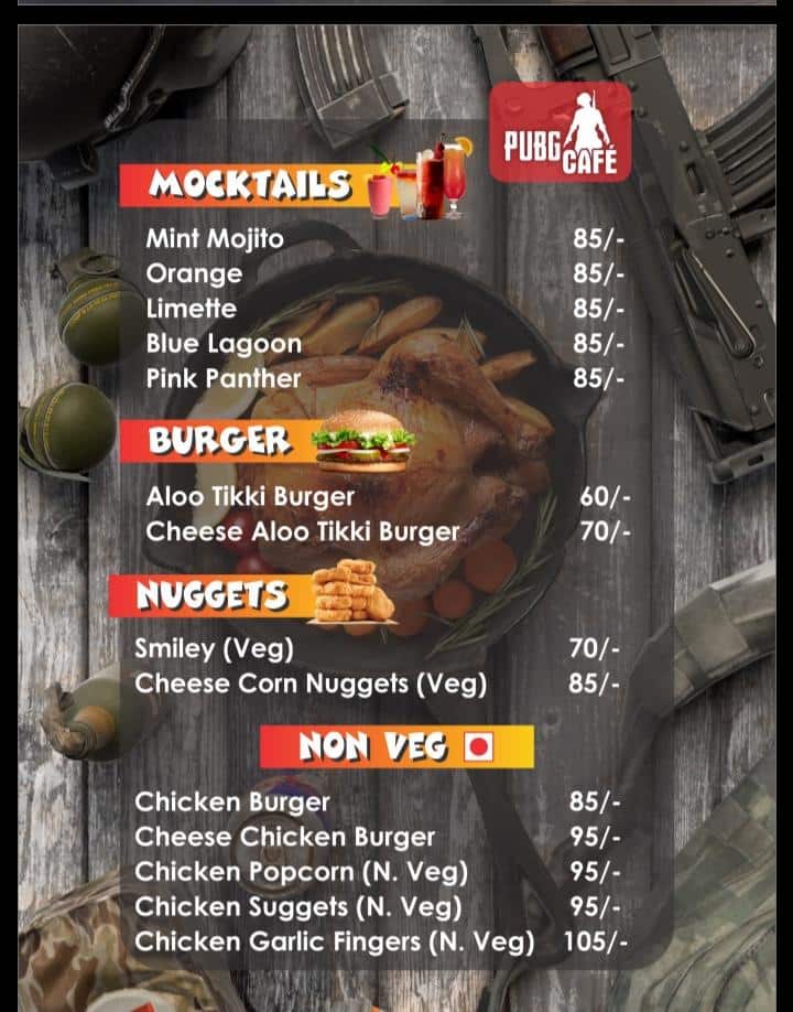 Menu at Cafe PUBG, Indore