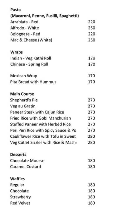 Menu at Art Cafe, Chennai