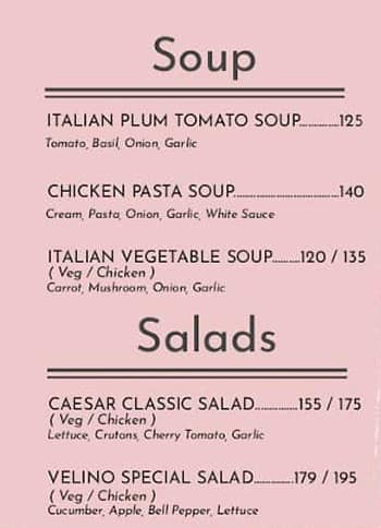 Menu of Velino Cafe And Patisserie, Malleshwaram, Bangalore