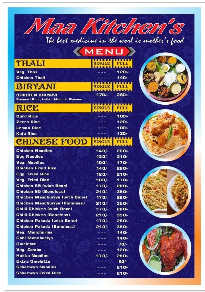 Menu of Maa Kitchens, Gachibowli, Hyderabad