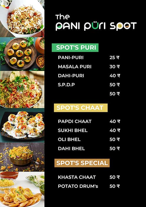Menu of The Pani Puri Spot, Dhanori, Pune