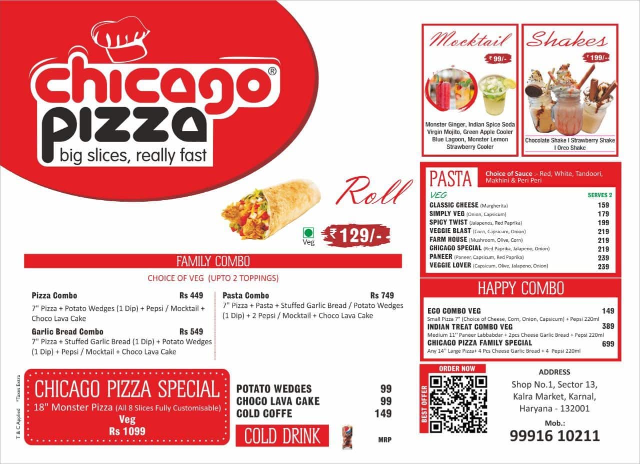 Menu of Chicago Pizza Bopal Ahmedabad