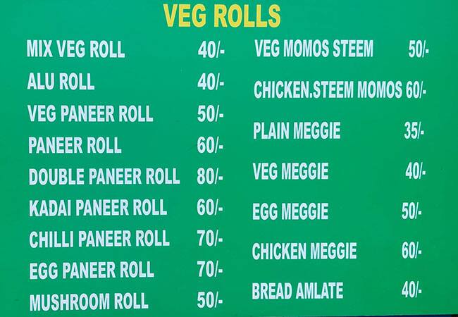 Menu of Kolkata Kathi Roll, Banaswadi, Bangalore