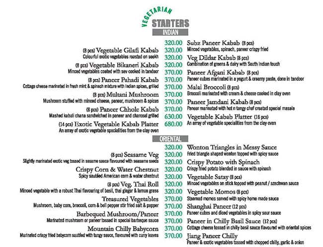 Menu of The Creek - Abbott Hotel, Vashi, Navi Mumbai