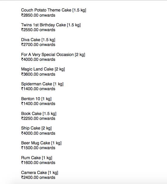 Mira's Dial-A-Cake Menu, Menu for Mira's Dial-A-Cake, Kanakapura Road ...