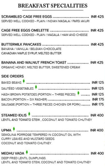 Menu at the club lounge ritz-carlton, Bengaluru