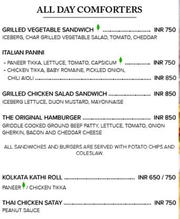 Menu at the club lounge ritz-carlton, Bengaluru