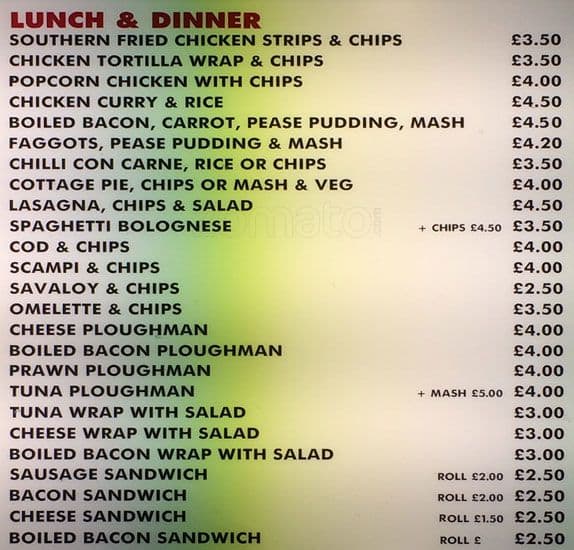 Menu at Raymonds Pie & Mash Shop cafe, London