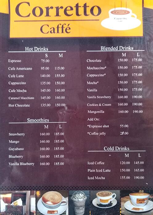 Menu at Corretto Caffé cafeteria, Quezon City, Kingspoint Subdivision ...