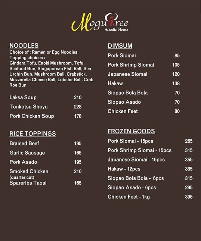 Menu at Mogu Tree, Philippines