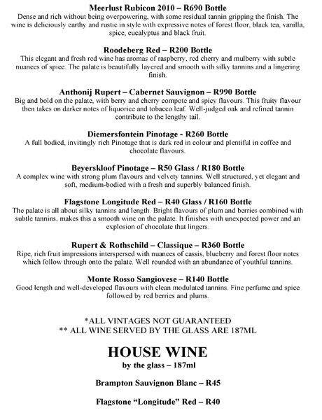 Menu at Churchills Bar - Melrose Arch Piazza, Johannesburg