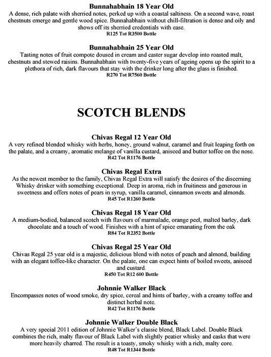 Menu at Churchills Bar - Melrose Arch Piazza, Johannesburg